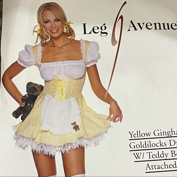 Leg Avenue Dresses Leg Avenue Yellow Gingham Goldilocks Dress W Teddy Bear Adult Halloween